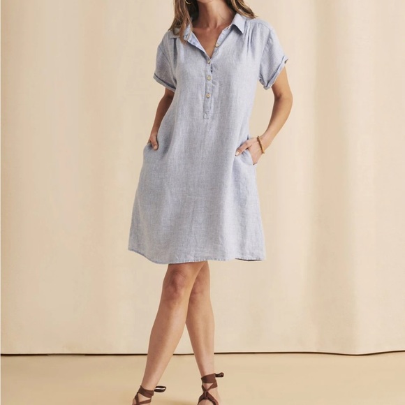 Faherty | Dresses | Faherty Brand Hana Linen Dress Blue Basket Weave ...